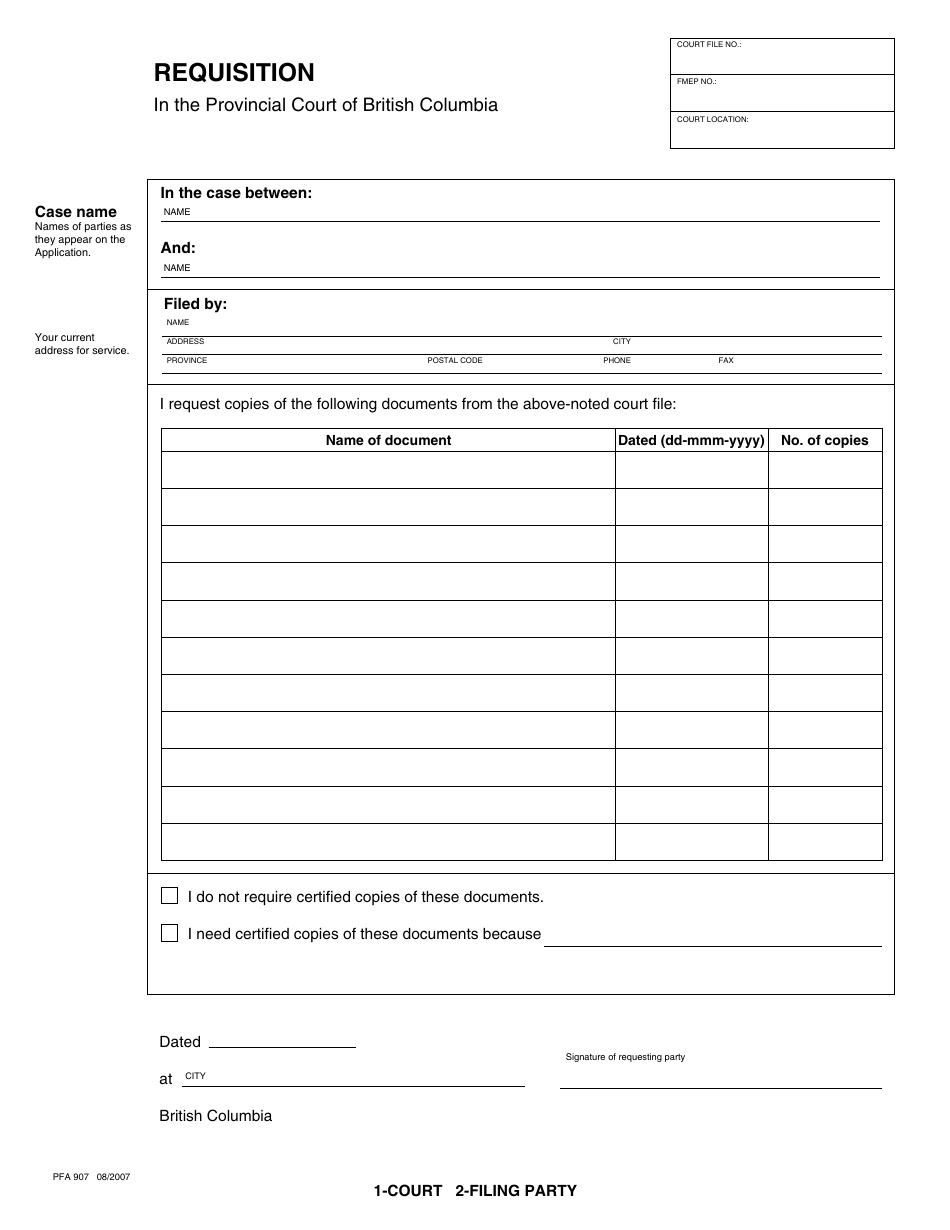 Form PFA907 - Fill Out, Sign Online and Download Fillable PDF, British ...