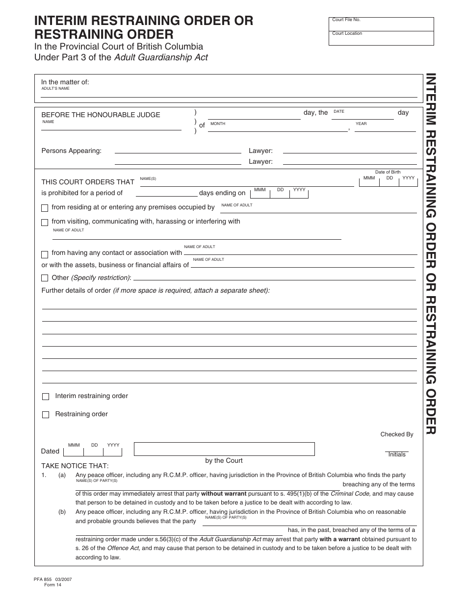 AGA Form 14 (PFA855) - Fill Out, Sign Online and Download Fillable PDF ...