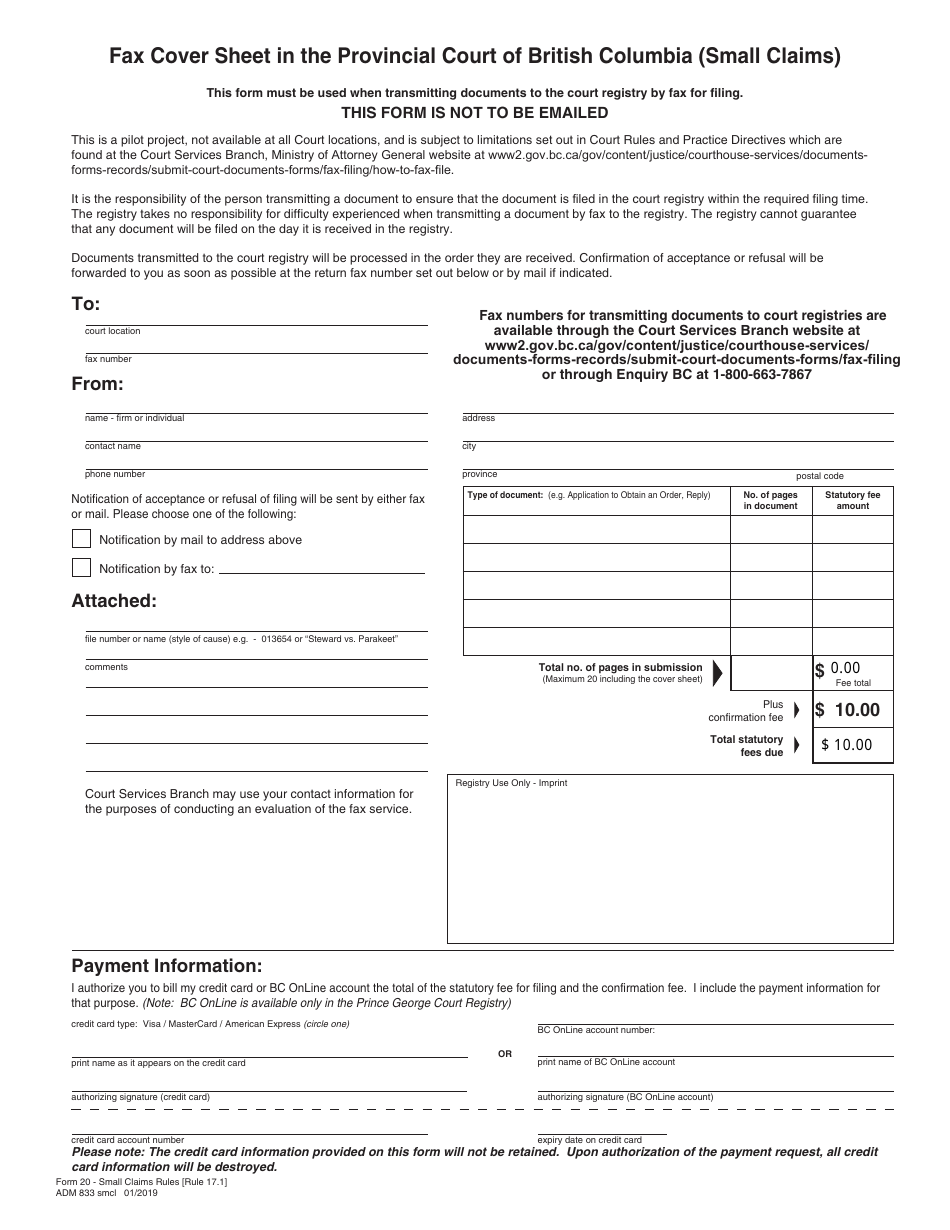 SCR Form 20 (ADM833) - Fill Out, Sign Online and Download Fillable PDF ...