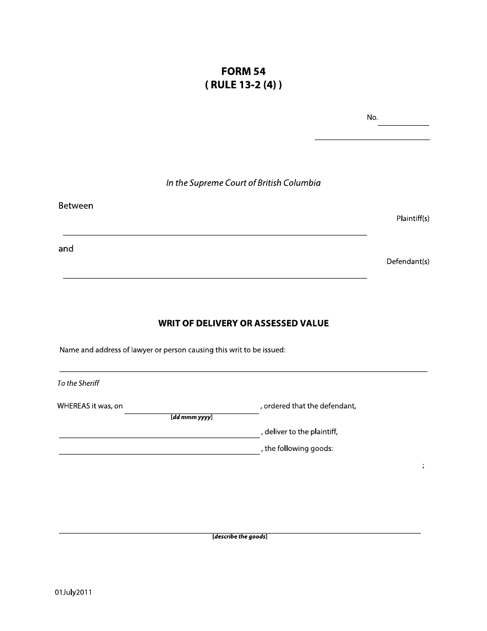 Form 54 - Fill Out, Sign Online and Download Fillable PDF, British ...