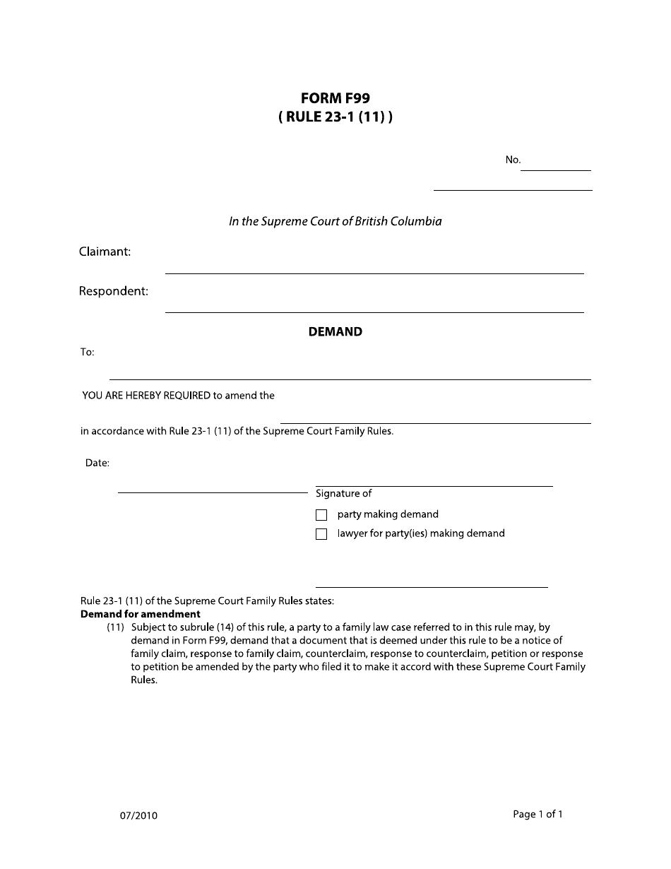 Form F99 - Fill Out, Sign Online and Download Fillable PDF, British ...