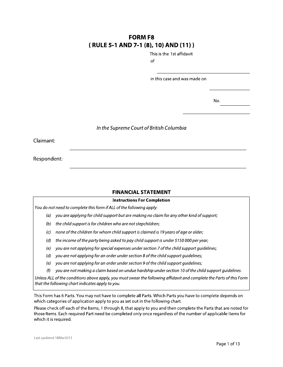 Form F8 - Fill Out, Sign Online and Download Fillable PDF, British ...
