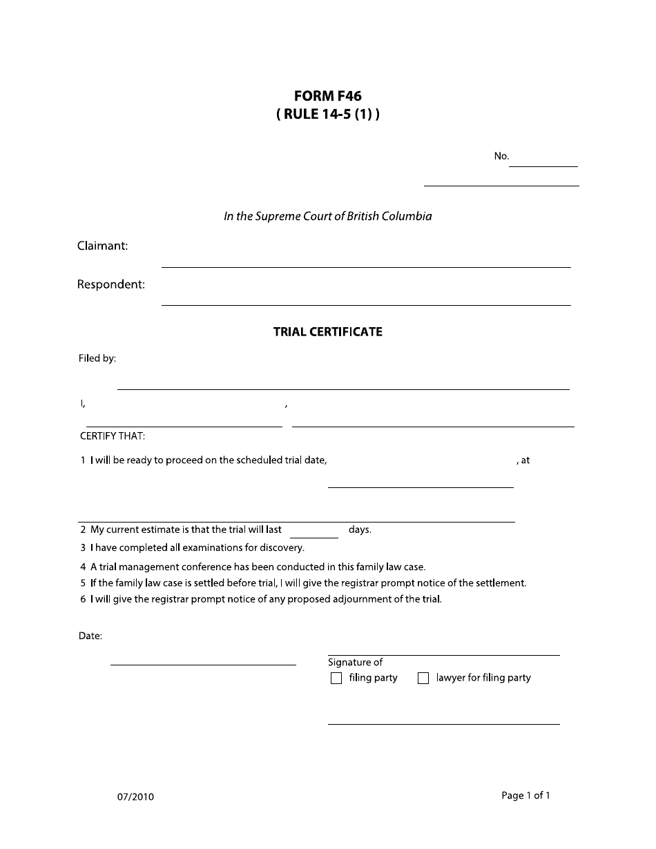 Form F46 - Fill Out, Sign Online and Download Fillable PDF, British ...