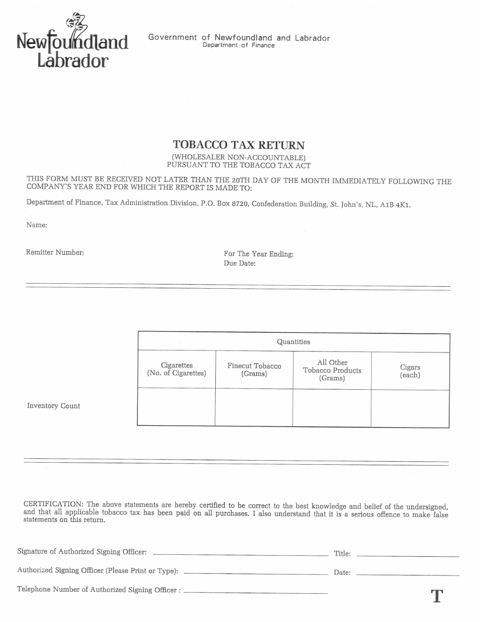 Form T - Fill Out, Sign Online and Download Printable PDF, Newfoundland ...