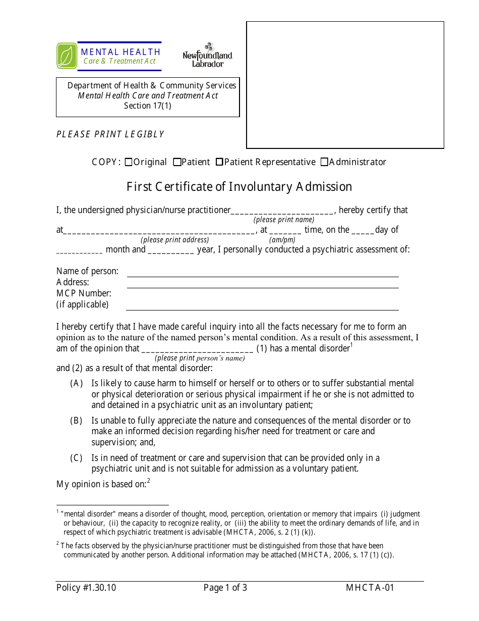 Form MHCTA-01 - Fill Out, Sign Online and Download Fillable PDF ...