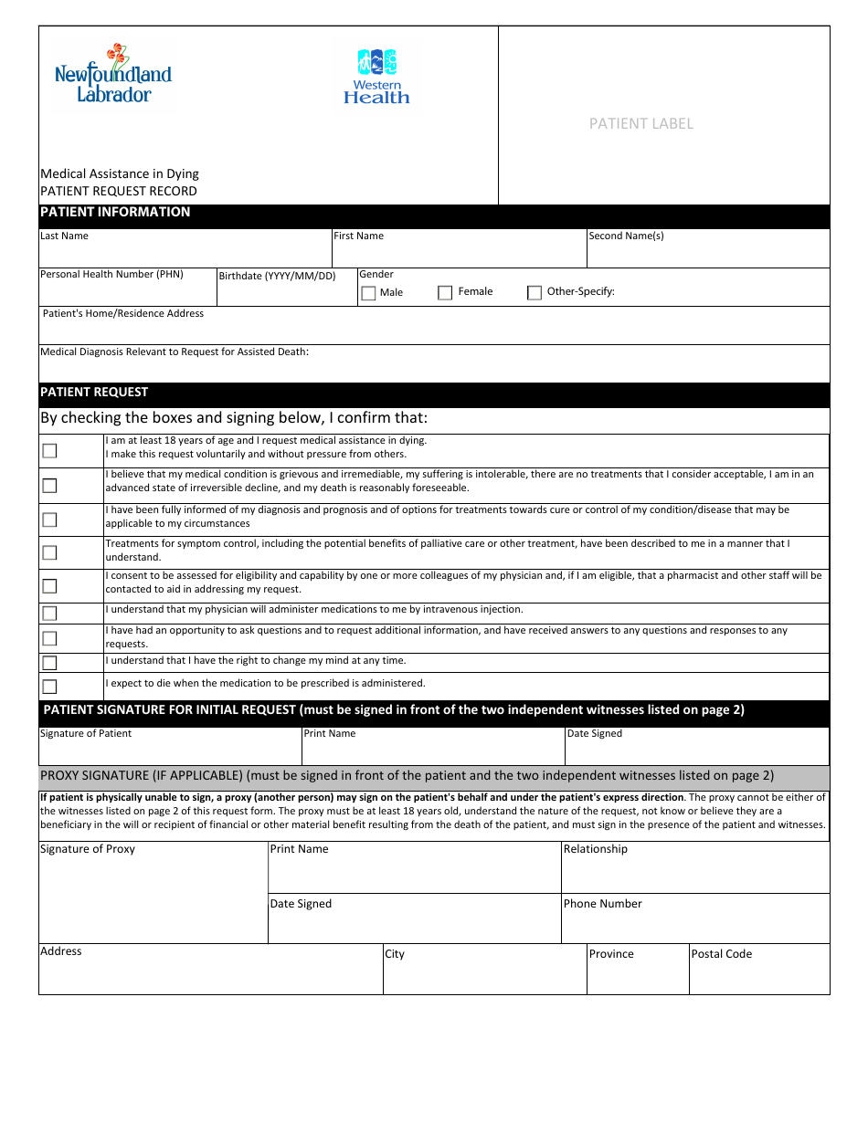Newfoundland and Labrador Canada Medical Assistance in Dying Patient ...