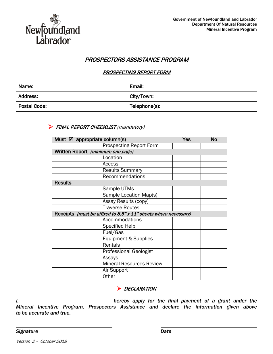 Newfoundland and Labrador Canada Prospecting Report Form - Fill Out ...