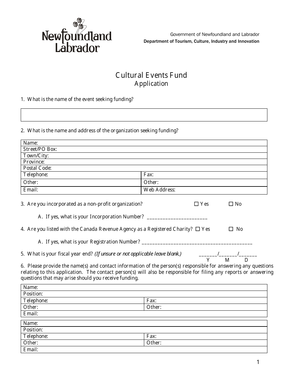 Newfoundland and Labrador Canada Cultural Events Fund Application ...