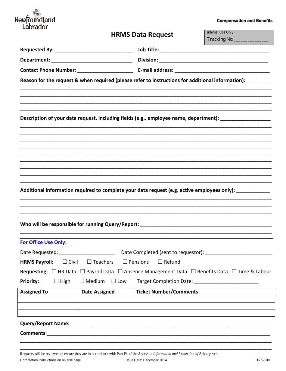 Form HRS-100 - Fill Out, Sign Online and Download Fillable PDF ...