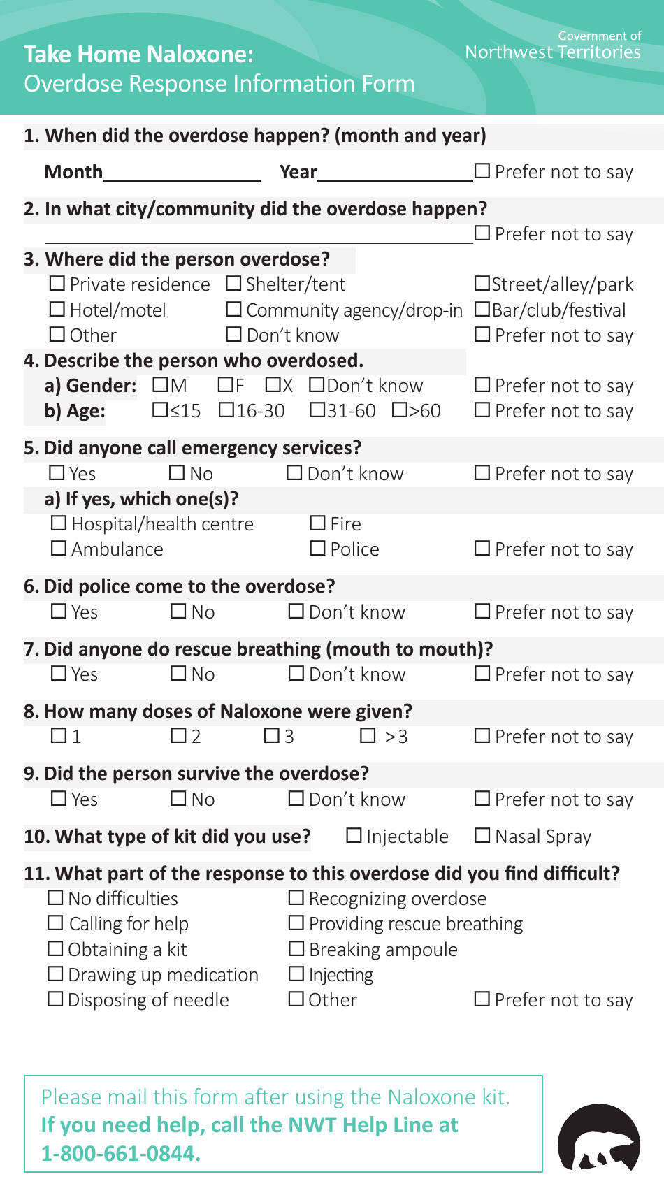 Northwest Territories Canada Take Home Naloxone: Overdose Response ...