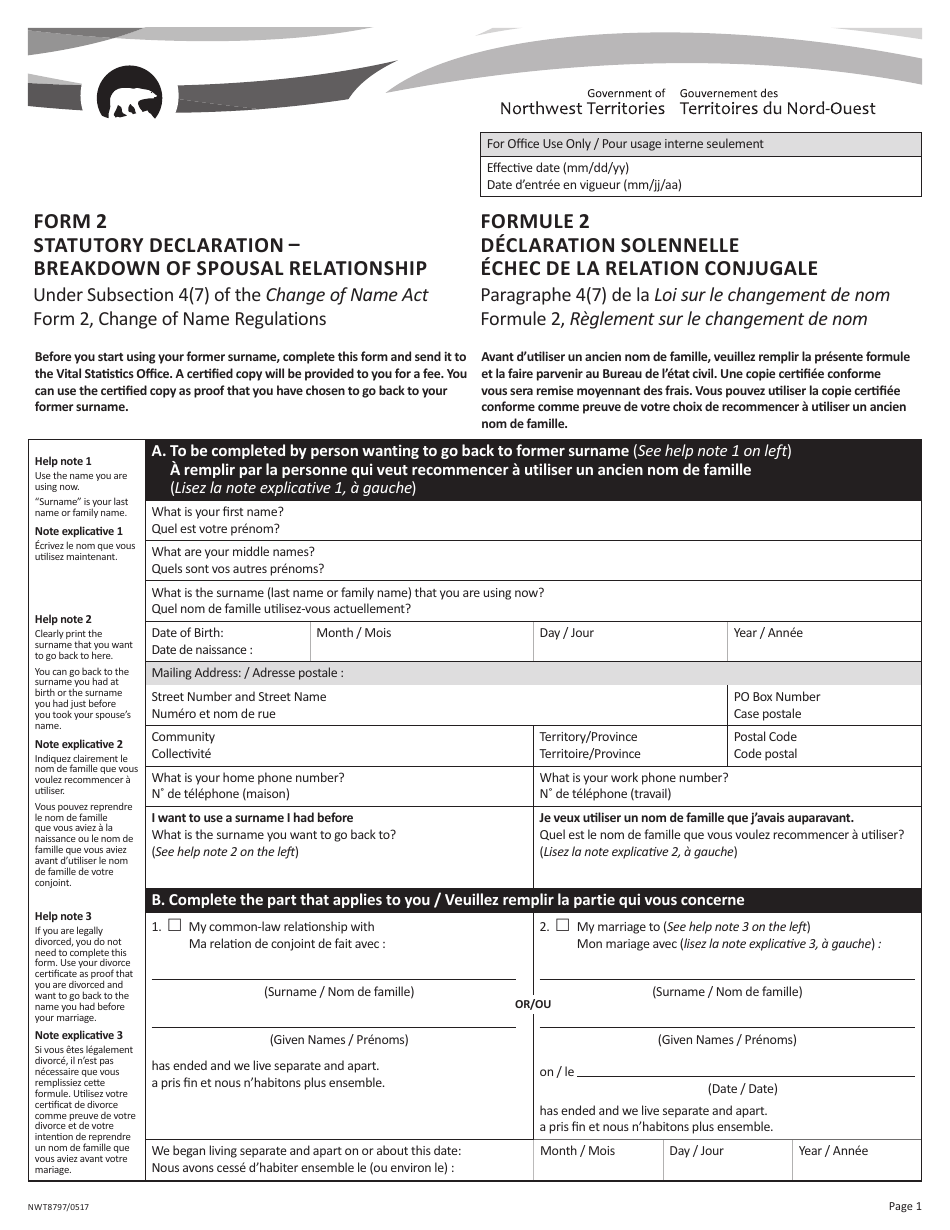 Form 2 (NWT8797) - Fill Out, Sign Online and Download Fillable PDF ...
