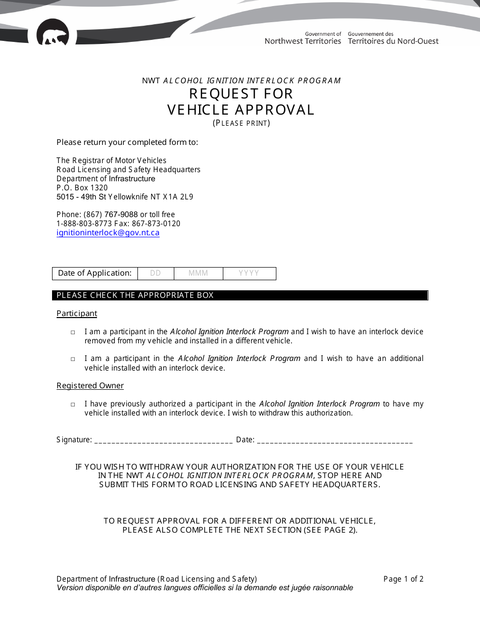 Northwest Territories Canada Request for Vehicle Approval - Fill Out ...