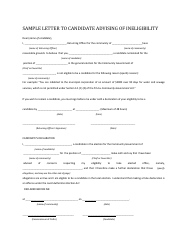 Northwest Territories Canada Letter to Candidate Advising Ineligibility ...