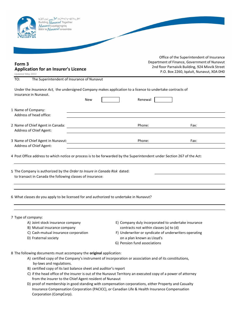 Form 3 - Fill Out, Sign Online and Download Printable PDF, Nunavut ...