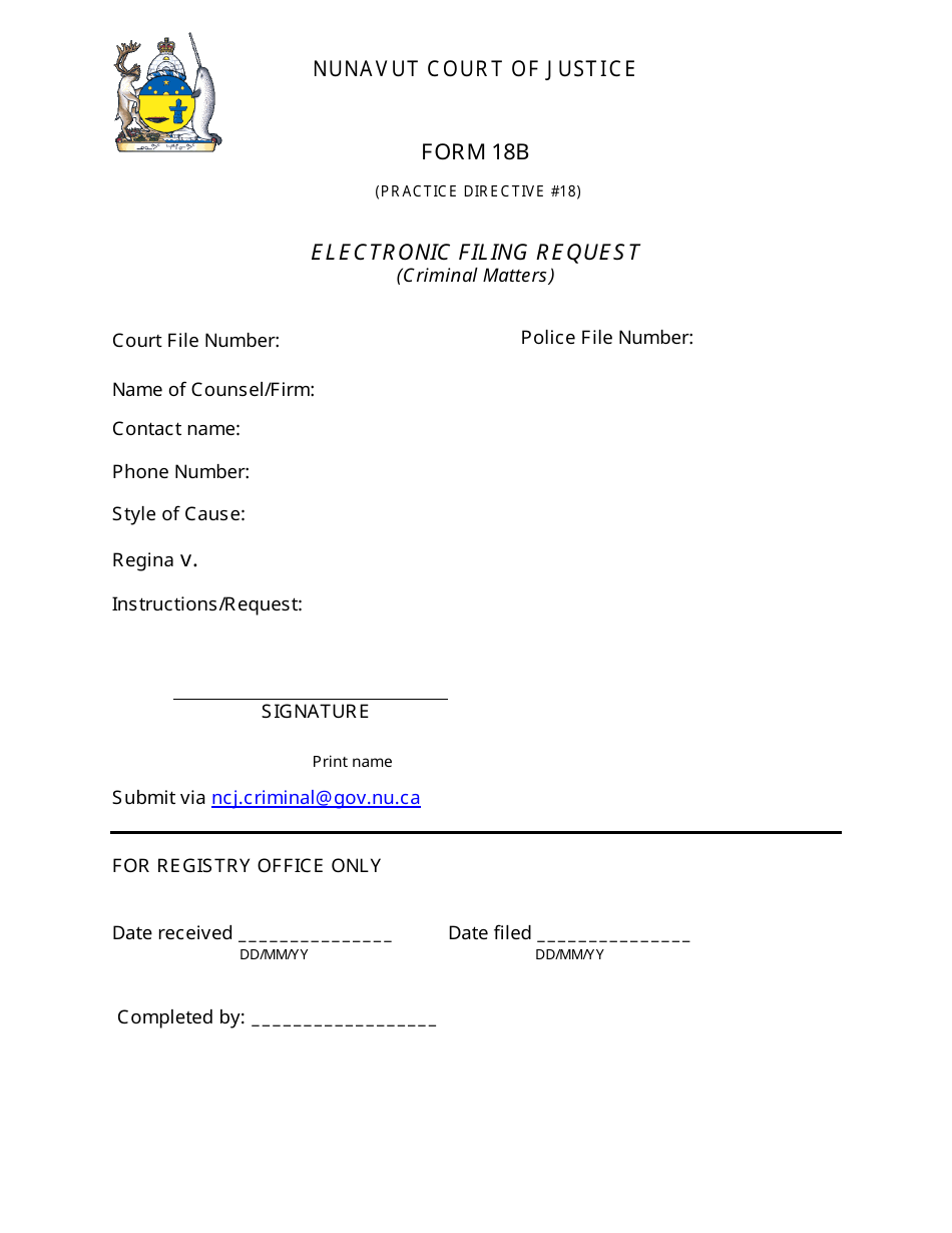 Form 18B - Fill Out, Sign Online and Download Fillable PDF, Nunavut ...