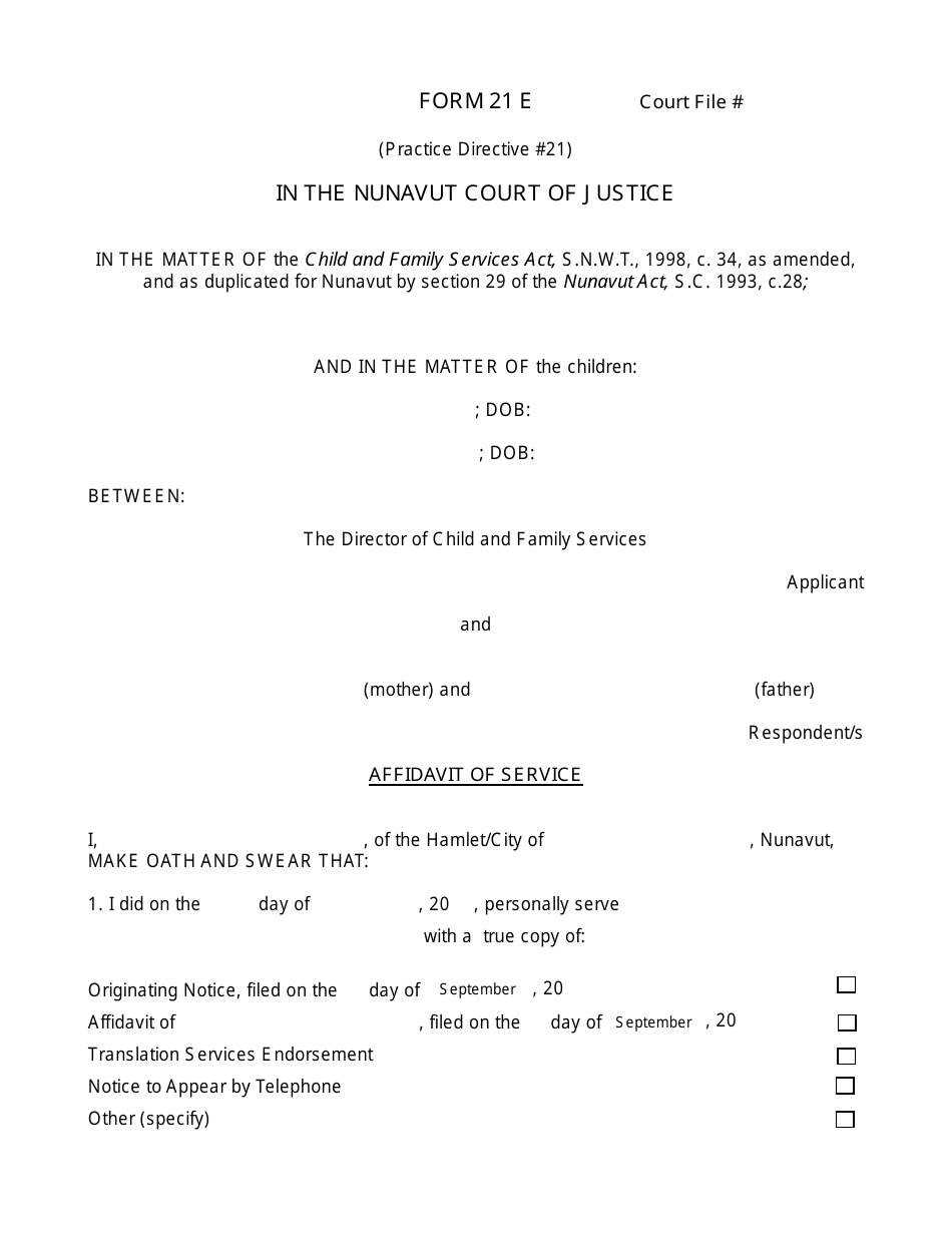 Form 21 E - Fill Out, Sign Online and Download Fillable PDF, Nunavut ...