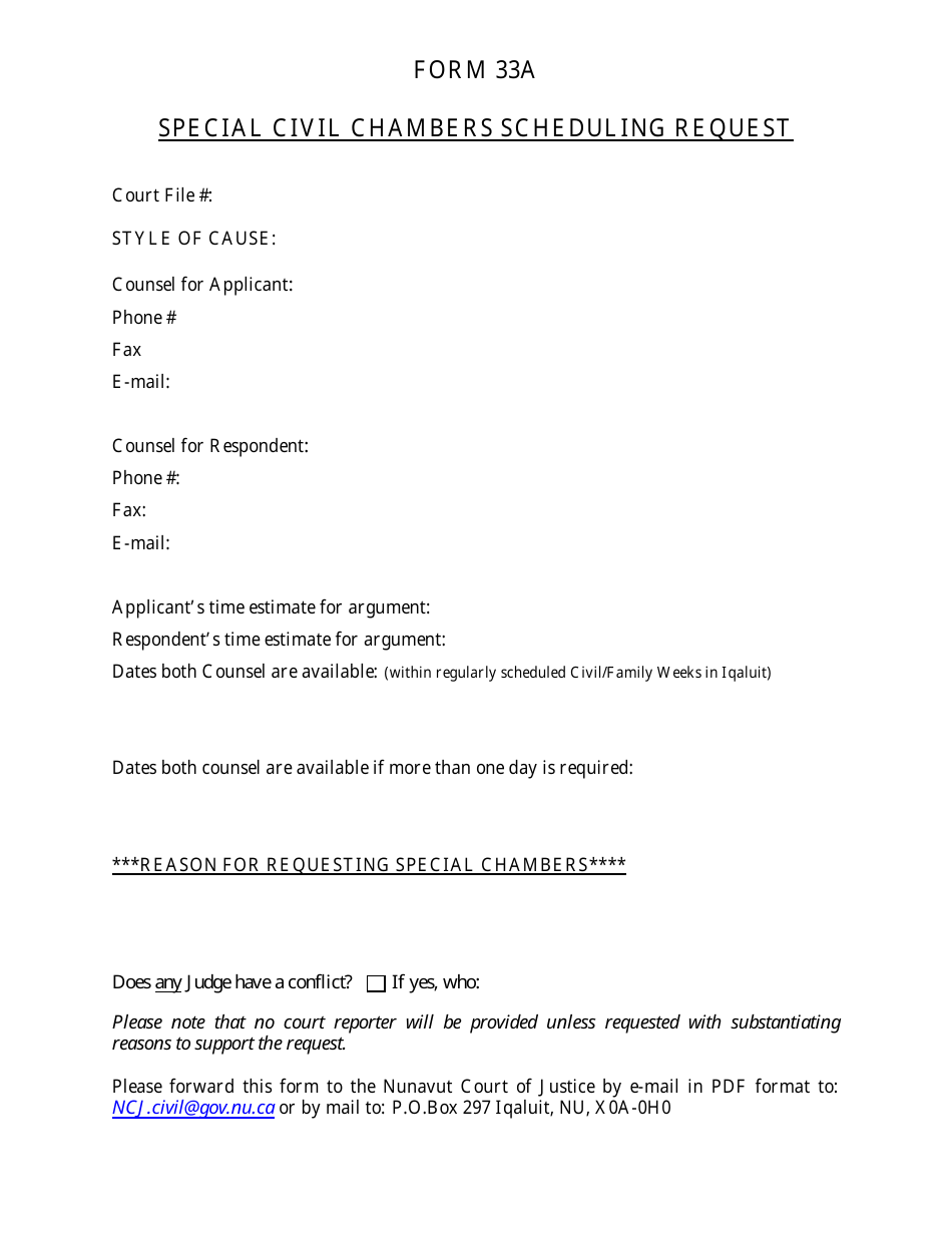 Form 33A - Fill Out, Sign Online and Download Fillable PDF, Nunavut Canada | Templateroller