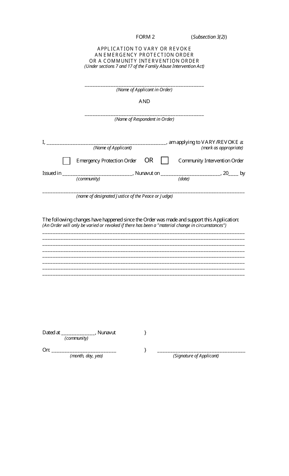 Form 2 - Fill Out, Sign Online and Download Fillable PDF, Nunavut ...