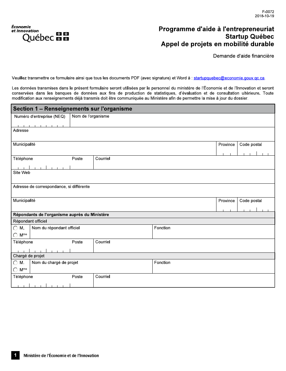 Forme F-0072 - Fill Out, Sign Online and Download Fillable PDF, Quebec ...