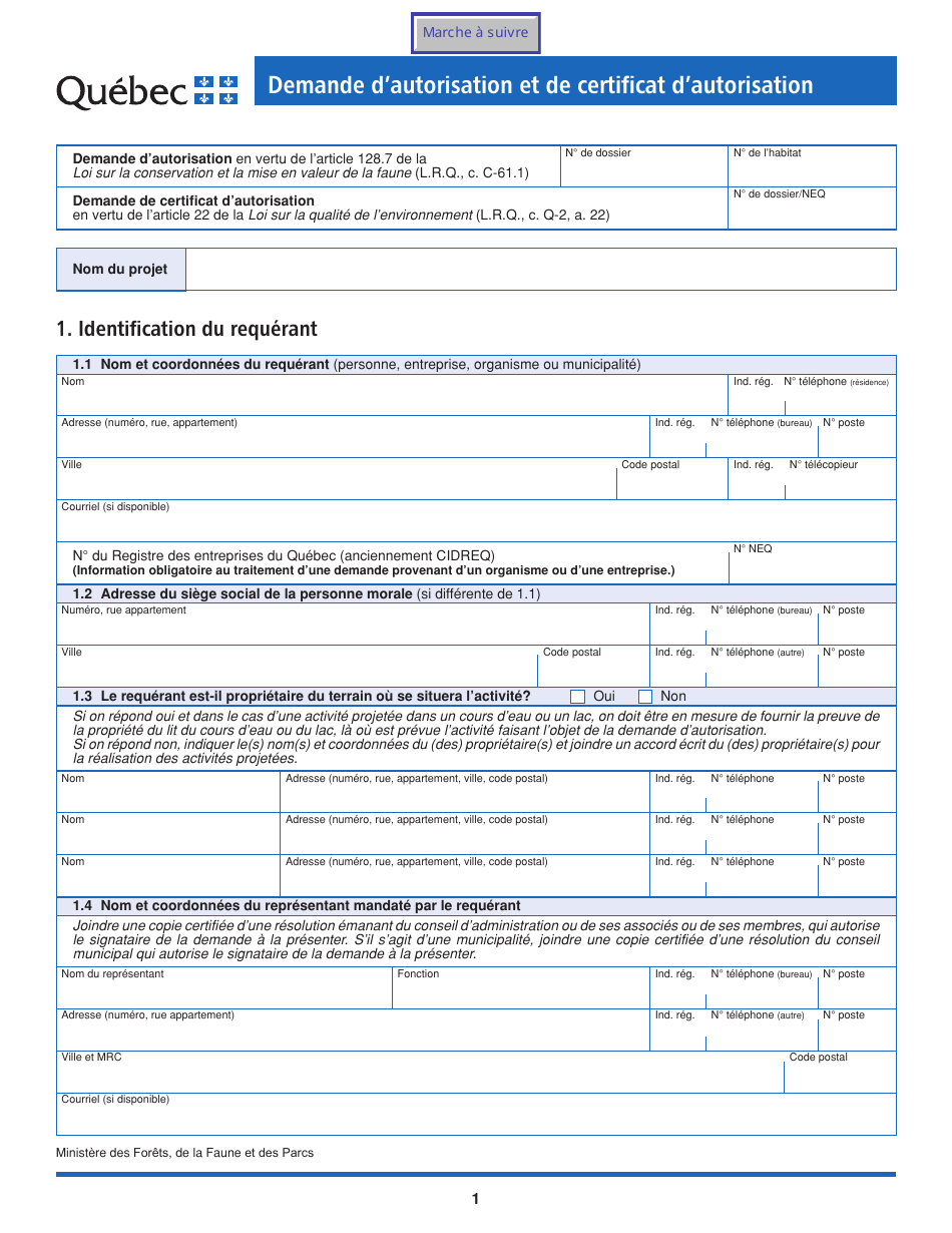 Quebec Canada Demande D'autorisation Et De Certificat D'autorisation ...