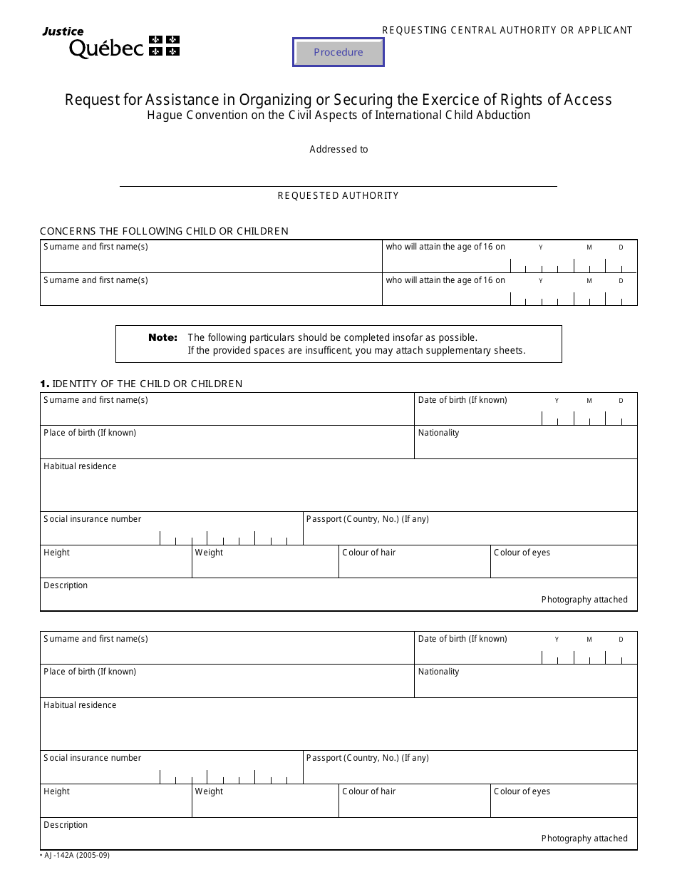 Form AJ-142A - Fill Out, Sign Online and Download Fillable PDF, Quebec ...
