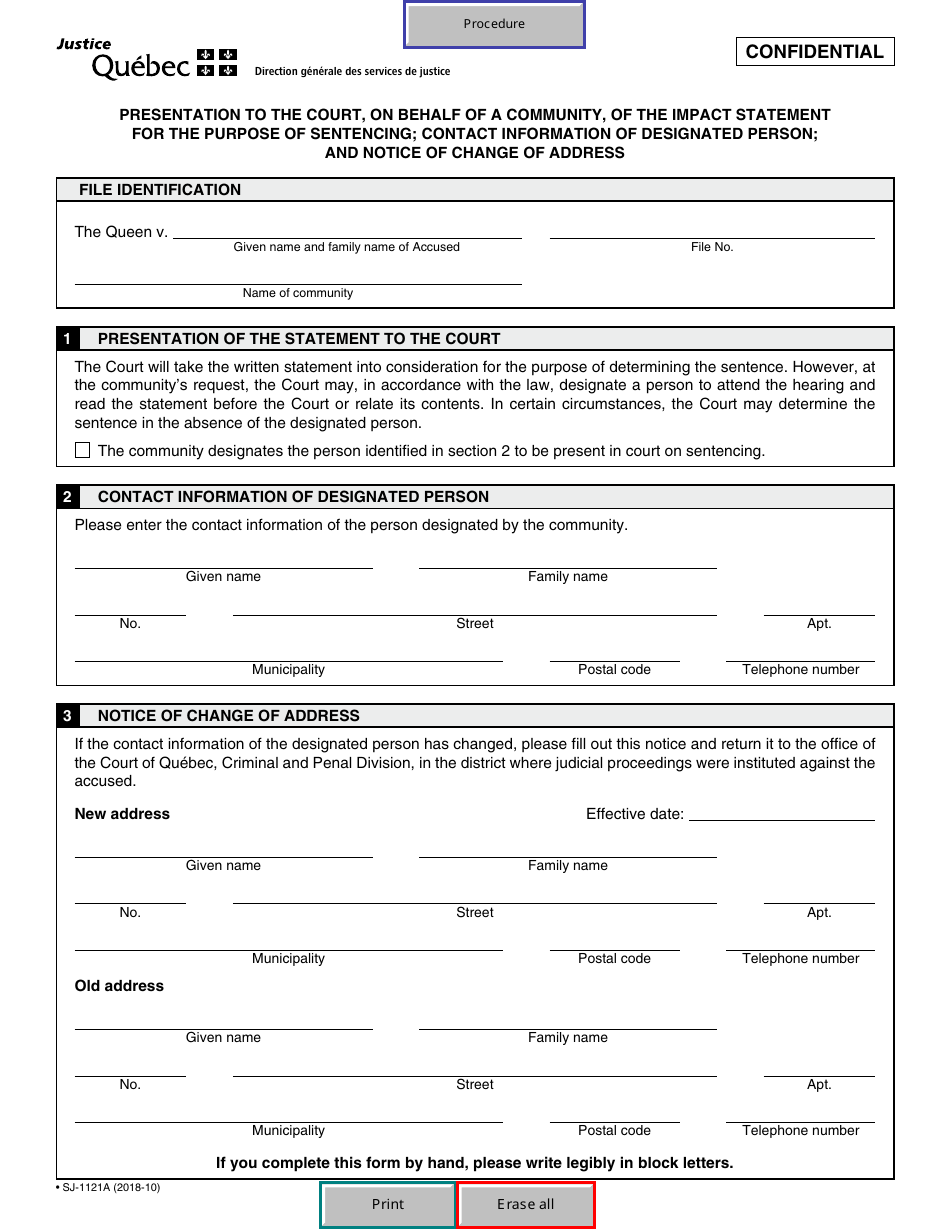 Form SJ-1121A - Fill Out, Sign Online and Download Fillable PDF, Quebec ...