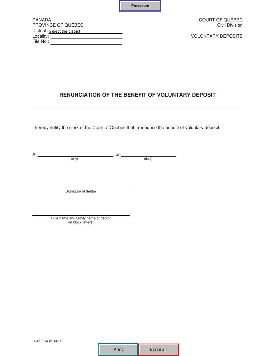 Form SJ-1091A - Fill Out, Sign Online and Download Fillable PDF, Quebec ...