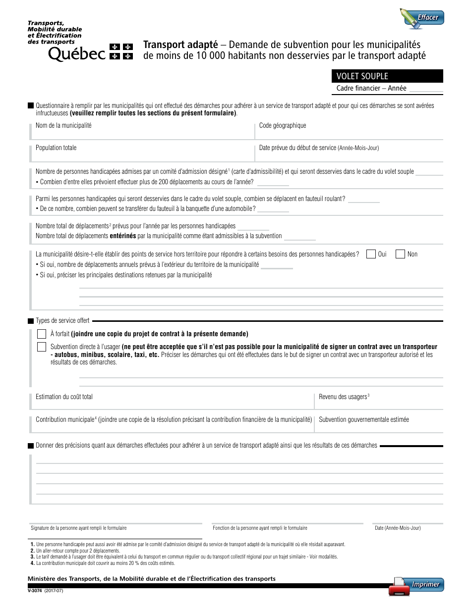 Forme V-3074 - Fill Out, Sign Online and Download Fillable PDF, Quebec ...