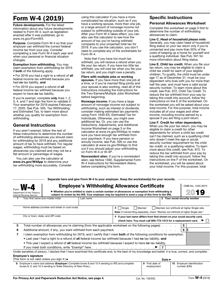IRS Form W 4 Download Fillable PDF Or Fill Online Employee s 