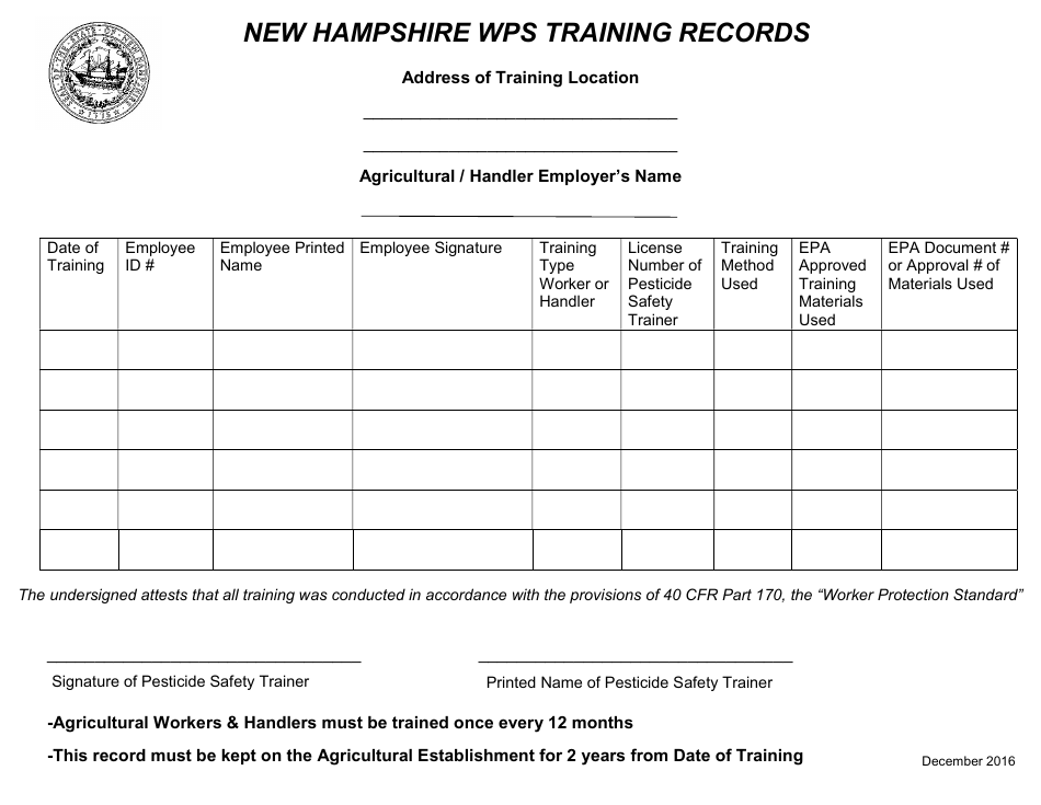 New Hampshire New Hampshire Wps Training Records - Fill Out, Sign ...