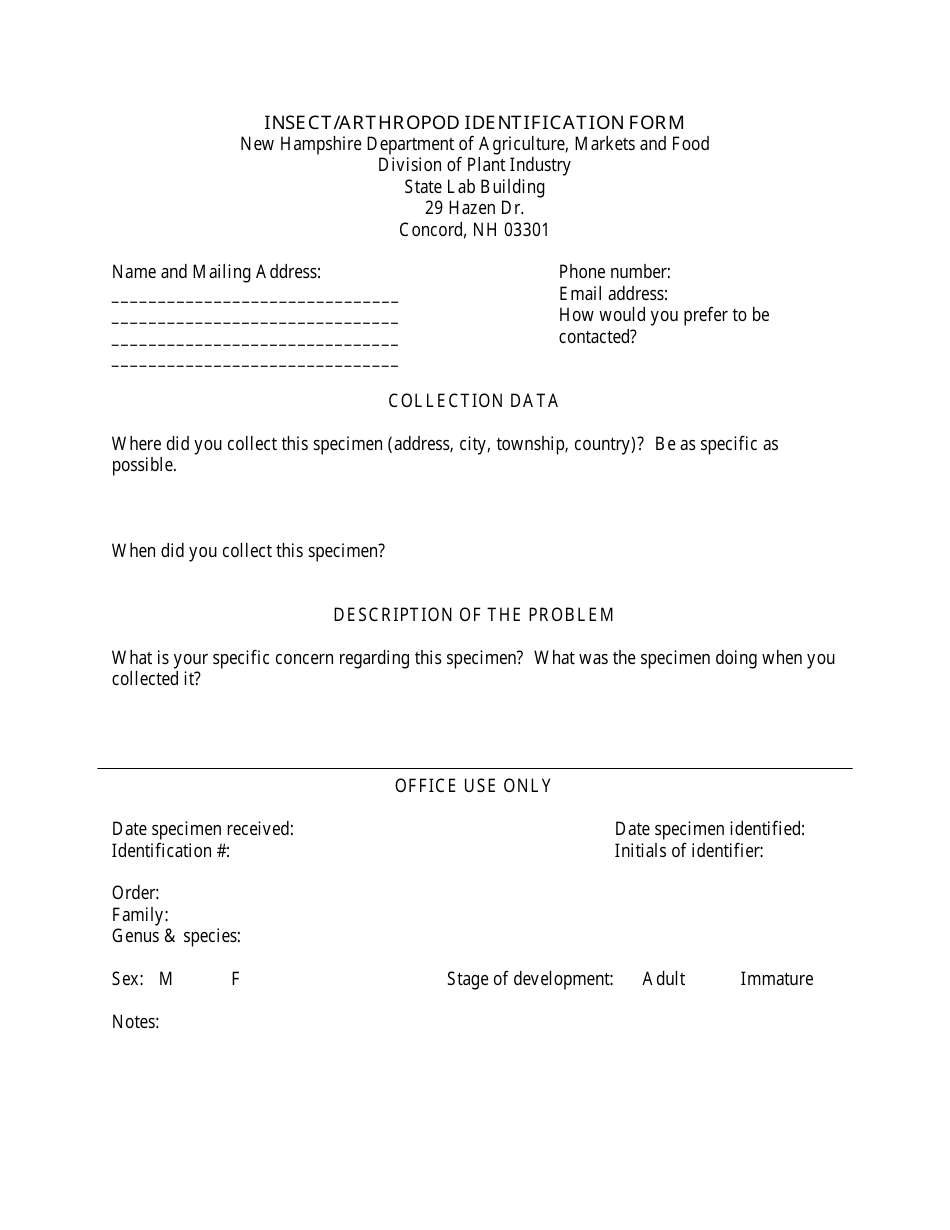 New Hampshire Insect/Arthropod Identification Form Download Fillable ...