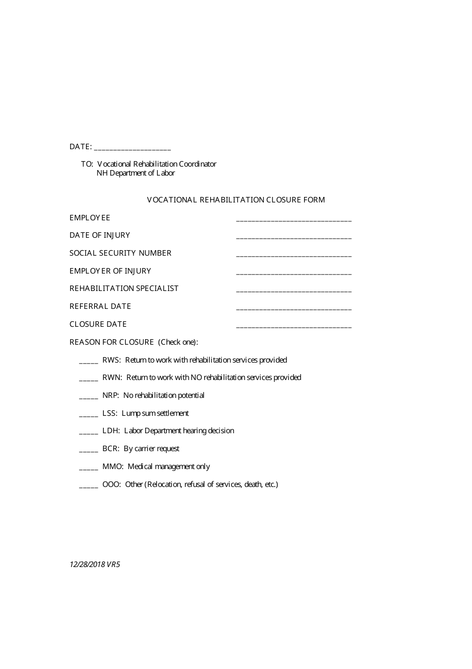 New Hampshire Vocational Rehabilitation Closure Form - Fill Out, Sign ...