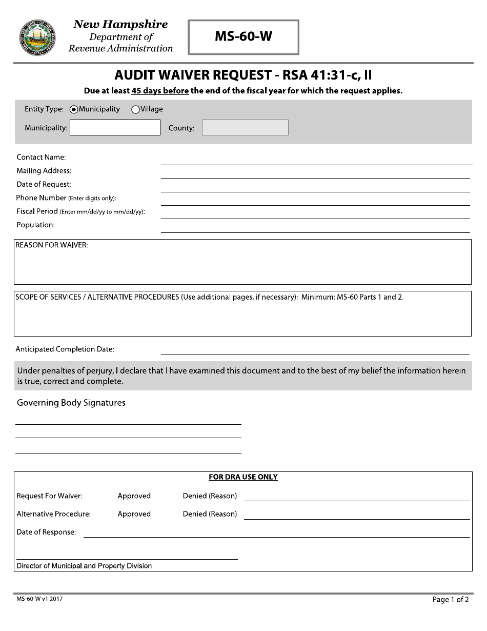 Form MS-60-W - Fill Out, Sign Online and Download Fillable PDF, New ...