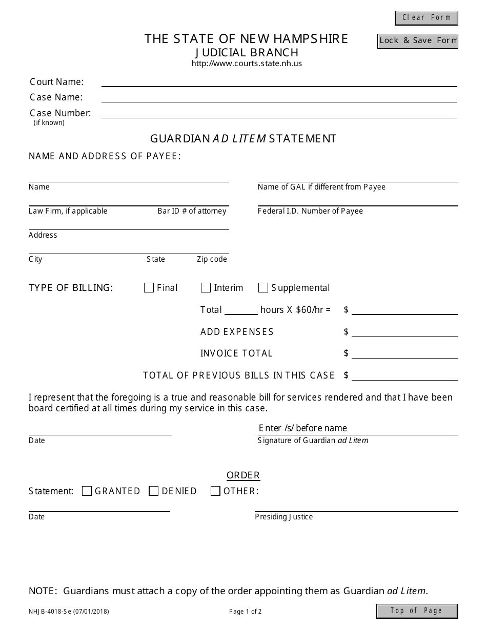 Form NHJB-4018-SE Download Fillable PDF or Fill Online Guardian Ad ...