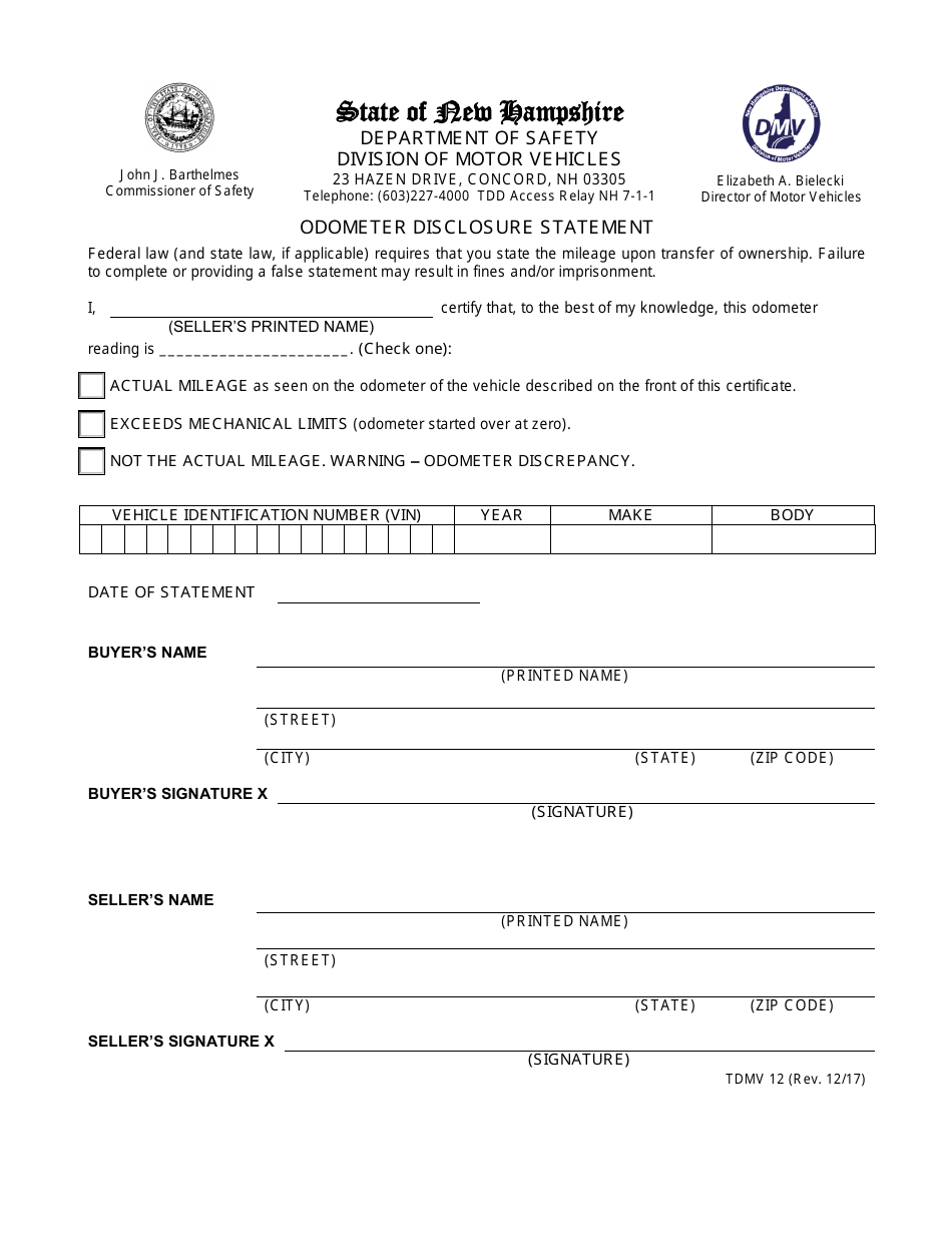Form TDMV12 - Fill Out, Sign Online and Download Fillable PDF, New ...