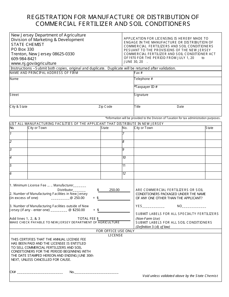 New Jersey Registration for Manufacture or Distribution of Commercial ...