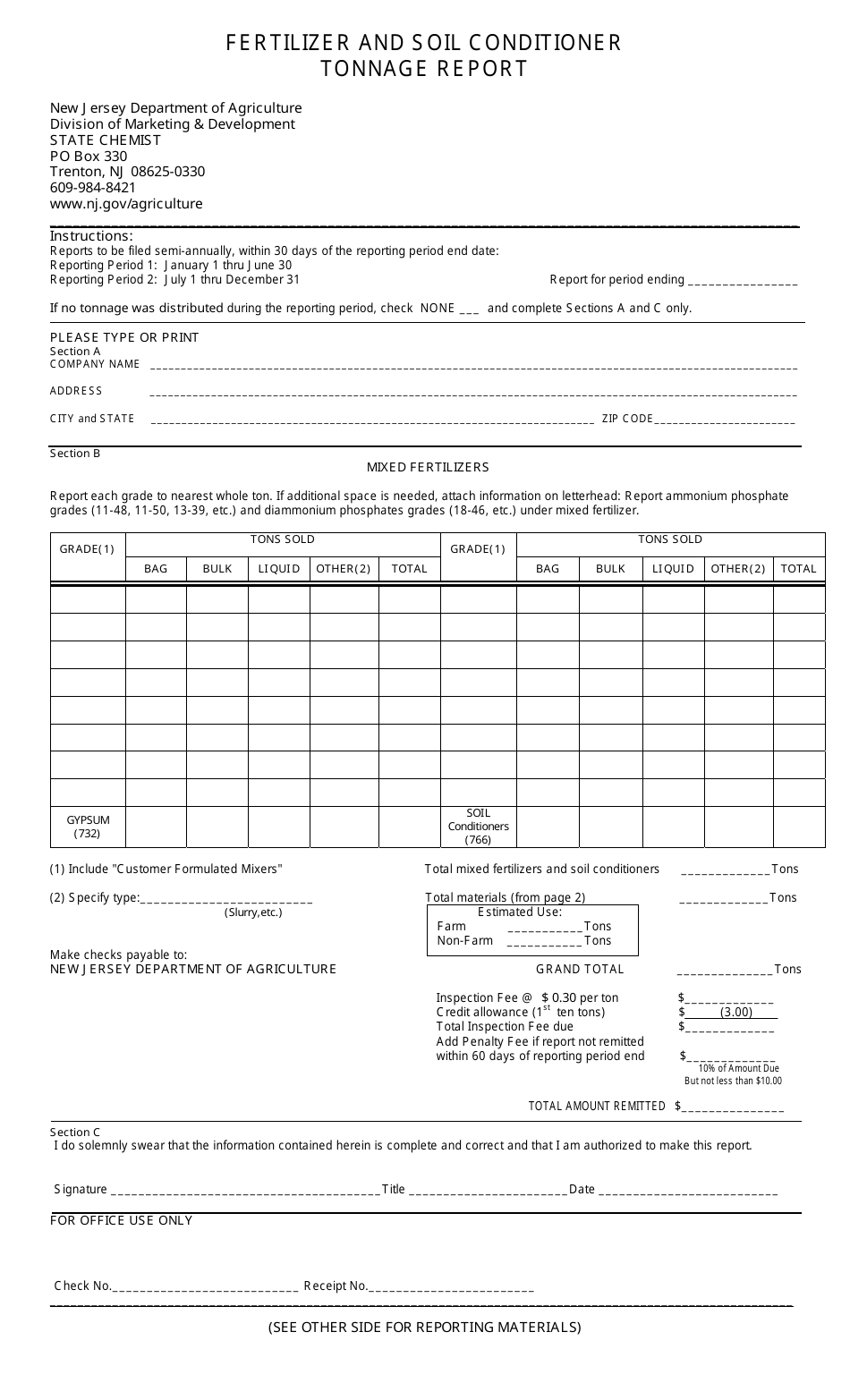 New Jersey Fertilizer and Soil Conditioner Tonnage Report - Fill Out ...