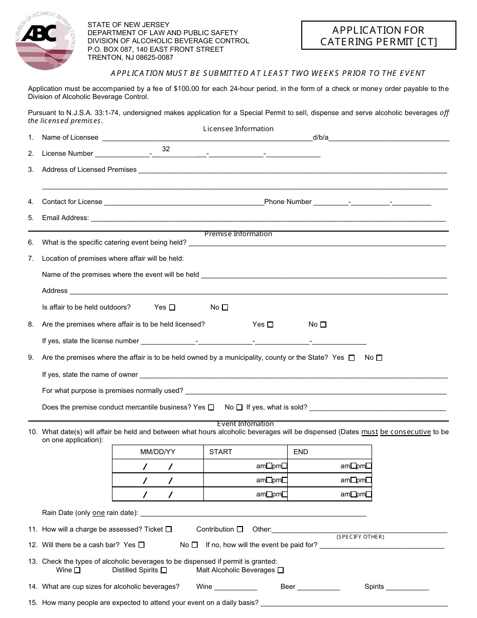 New Jersey Application for Catering Permit - Fill Out, Sign Online and ...