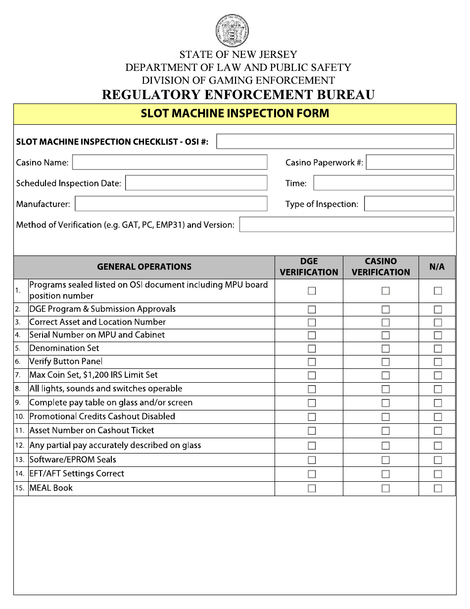 New Jersey Slot Machine Inspection Form - Fill Out, Sign Online and ...