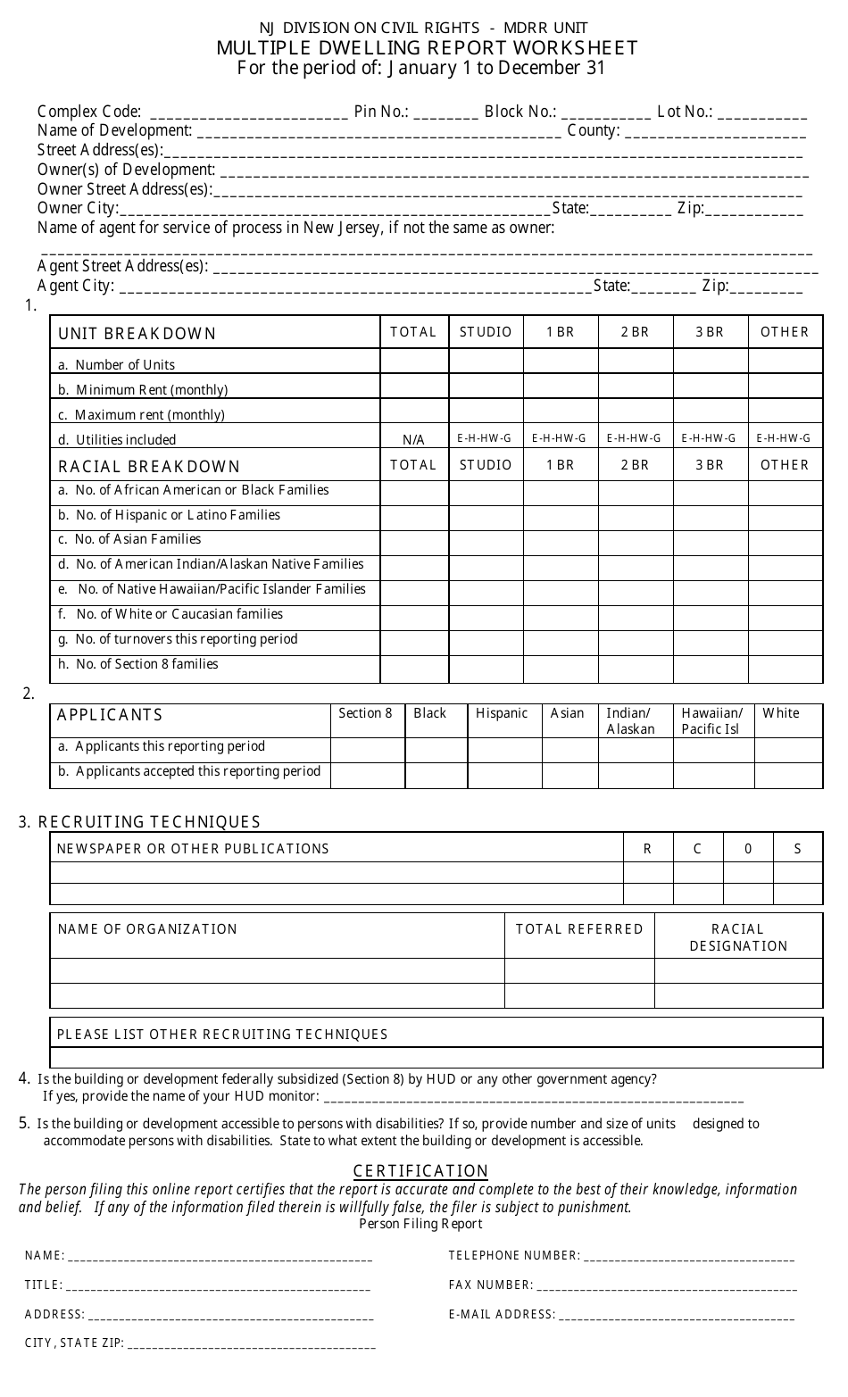 New Jersey Multiple Dwelling Report Worksheet - Fill Out, Sign Online ...