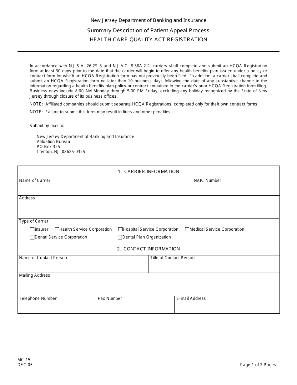 Form MC-15 - Fill Out, Sign Online and Download Fillable PDF, New ...