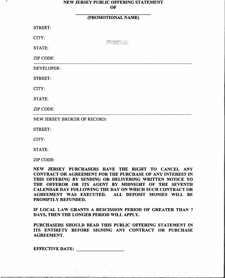 New Jersey Nj Public Offering Statement Format - Fill Out, Sign Online ...