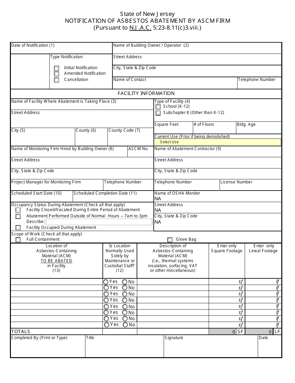 New Jersey Asbestos 10-day Notification Form - Fill Out, Sign Online ...