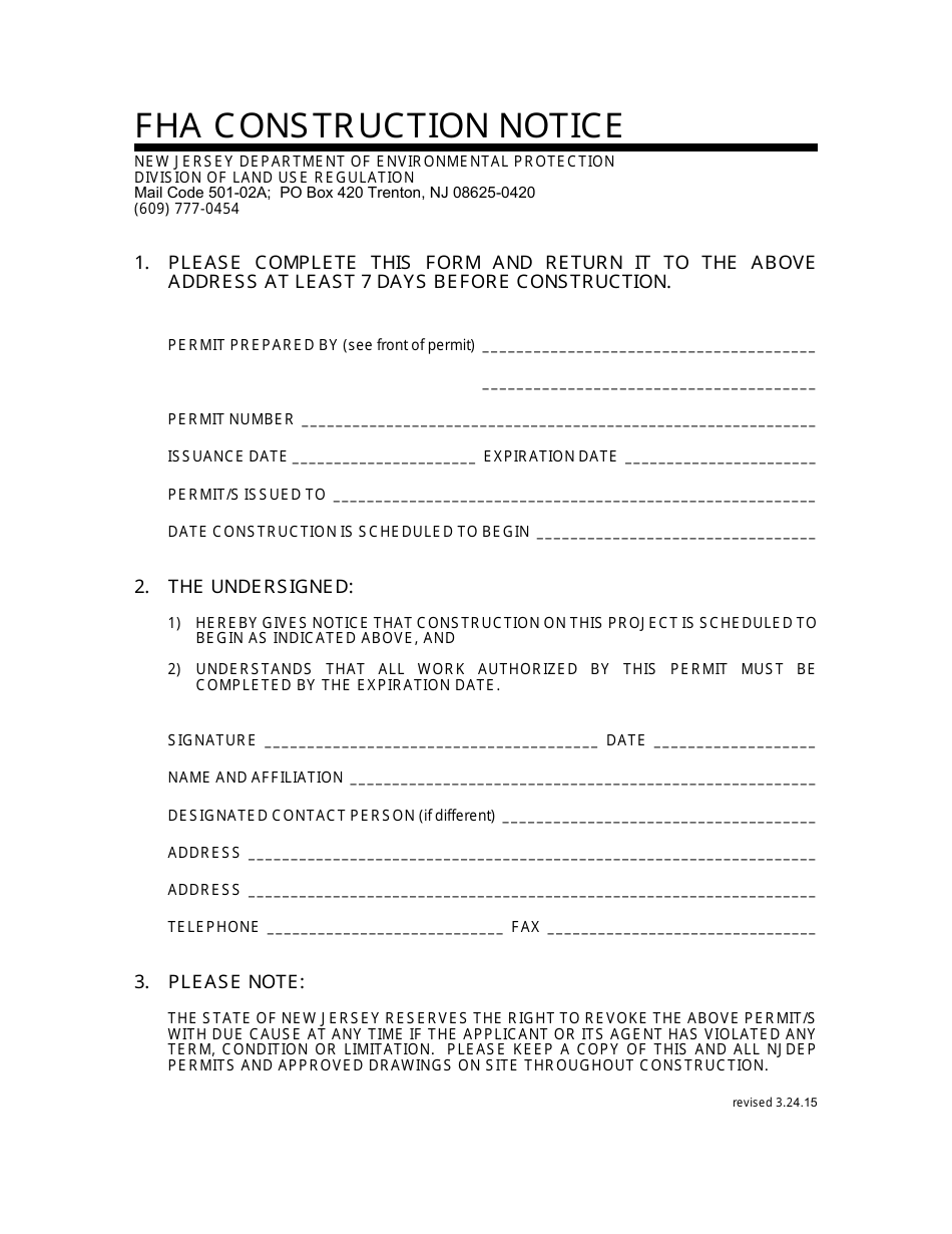 New Jersey Fha Construction Notice - Fill Out, Sign Online and Download ...