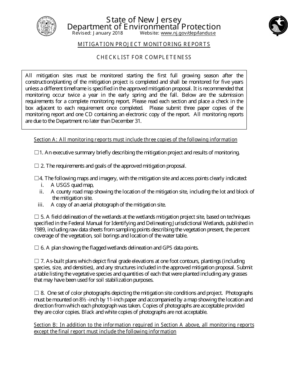New Jersey Mitigation Project Monitoring Reports Checklist - Fill Out ...