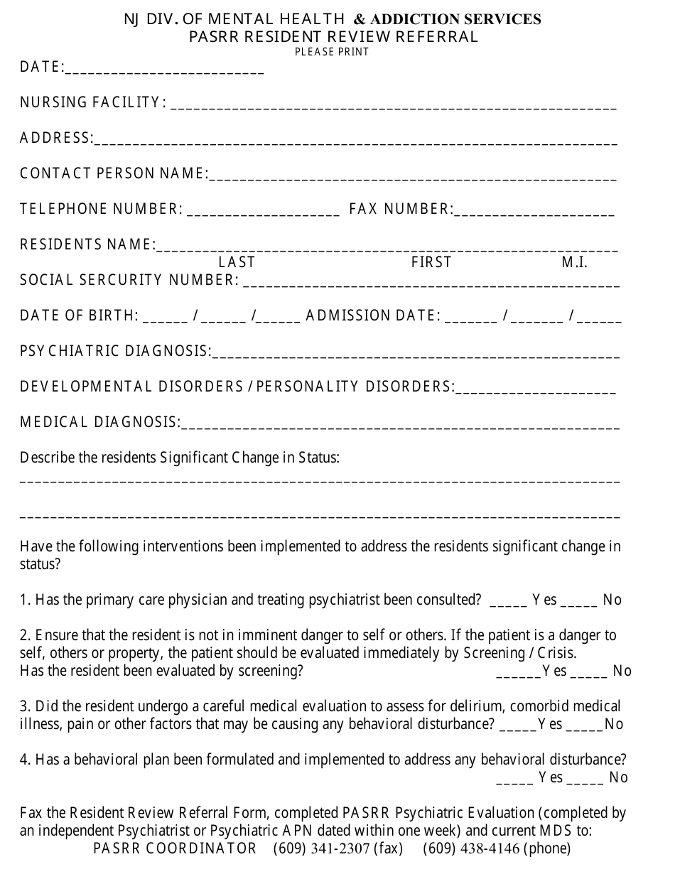 New Jersey Pasrr Resident Review Referral - Fill Out, Sign Online and ...