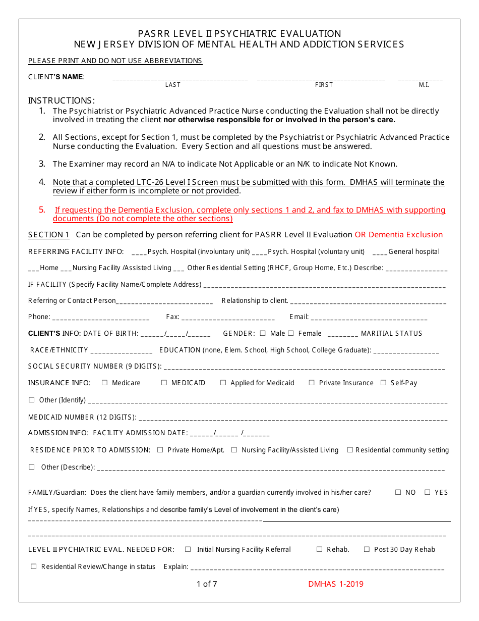 New Jersey Pasrr Level II Psychiatric Evaluation - Fill Out, Sign Online and Download PDF ...