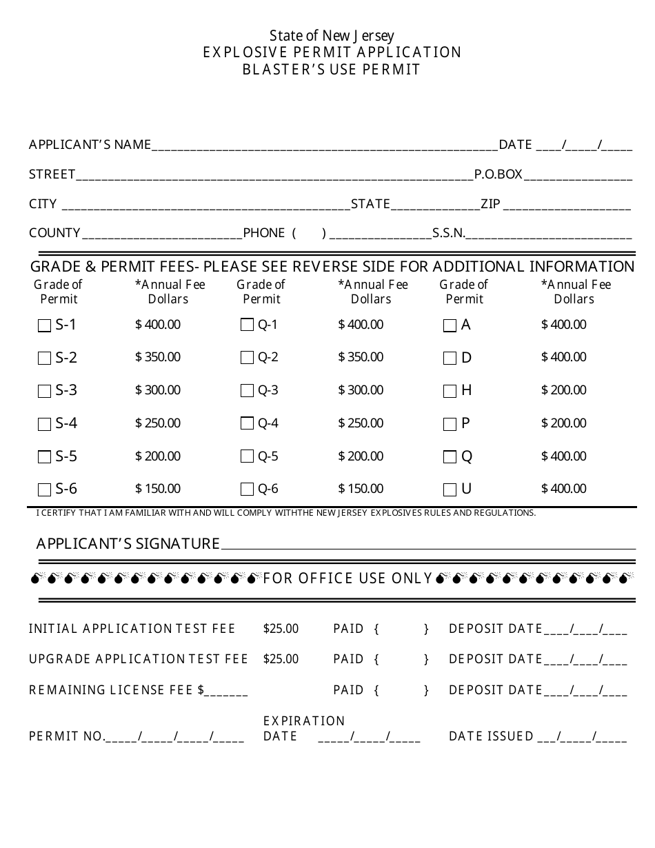 New Jersey Explosive Permit Application - Blaster's Use Permit - Fill ...