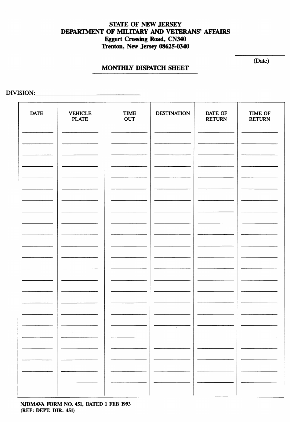NJDMAVA Form 451 - Fill Out, Sign Online and Download Fillable PDF, New Jersey | Templateroller