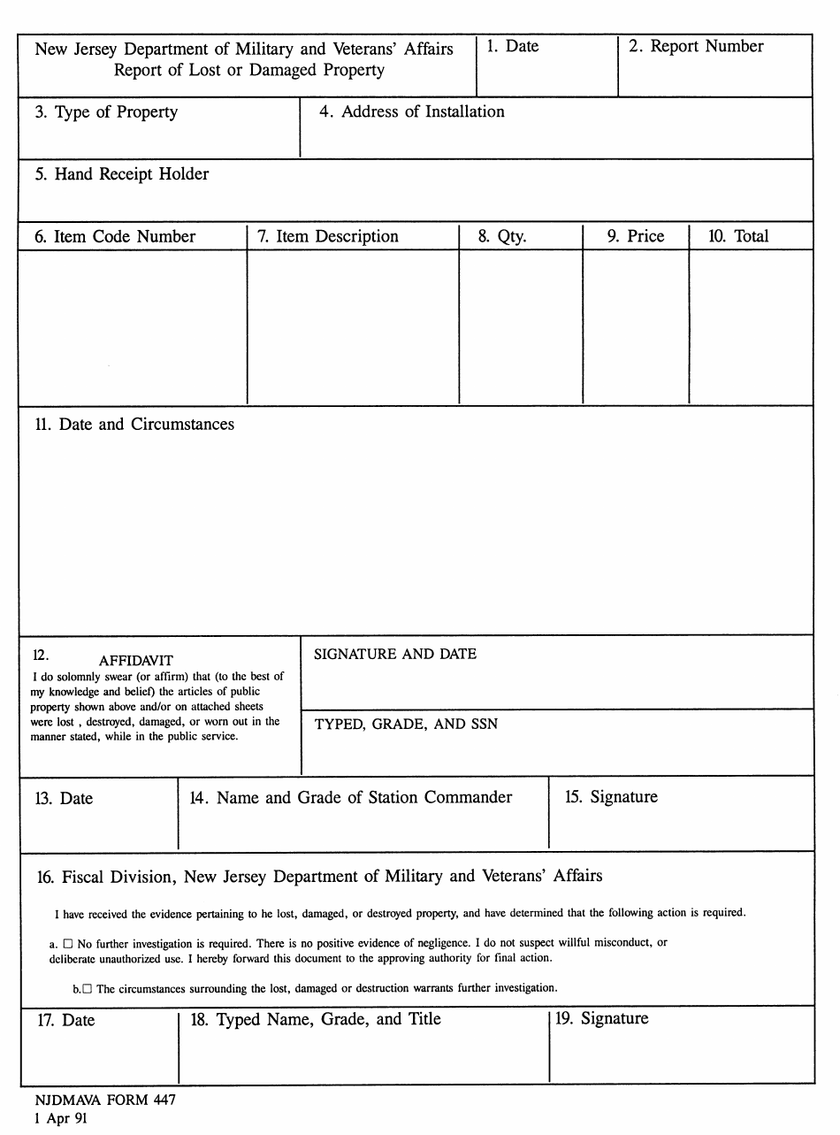 NJDMAVA Form 447 - Fill Out, Sign Online and Download Fillable PDF, New ...